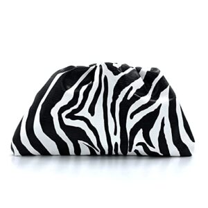 women’s zebra print pouch bag cloud-shaped dumpling clutch toothpick pattern anti-scratch purse ruched leather shoulder bag (zebra)