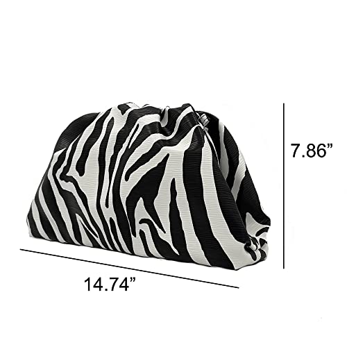 Women's Zebra Print Pouch Bag Cloud-Shaped Dumpling Clutch Toothpick Pattern Anti-Scratch Purse Ruched Leather Shoulder bag (Zebra)