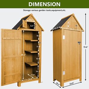 Garden Storage Shed, Outdoor Wooden Tool Cabinet Organizer, with Floor, Hooks and Asphalt Waterproof Roof, for Home, Yard, Yellow