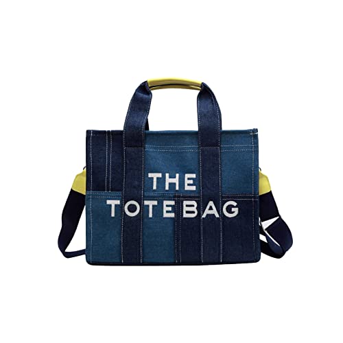 The Tote Bags for Women, Personalized Denim Top Handle Tote Purse with Zipper Trendy Shoulder Crossbody Bag Handbag