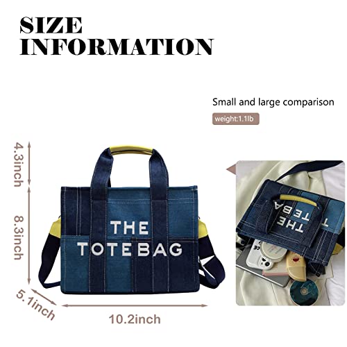 The Tote Bags for Women, Personalized Denim Top Handle Tote Purse with Zipper Trendy Shoulder Crossbody Bag Handbag