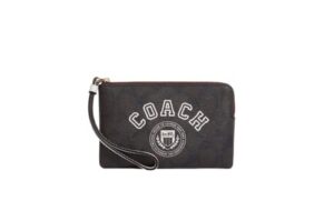 coach corner zip wristlet in signature canvas (im/brown/chalk multi)