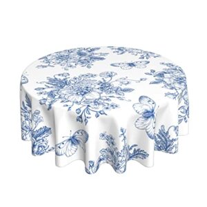 blue butterfly floral round tablecloth 60 inch farmhouse rustic tablecloth spring summer table cloth, flower outdoor and indoor table cover for home party kitchen picnic mothers day table cloth gift