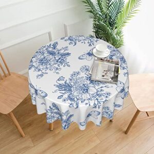 Blue Butterfly Floral Round Tablecloth 60 Inch Farmhouse Rustic Tablecloth Spring Summer Table Cloth, Flower Outdoor and Indoor Table Cover for Home Party Kitchen Picnic Mothers Day Table Cloth Gift