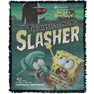 logovision spongebob blanket, 50″x60″ hash slinging slasher woven tapestry cotton blend fringed throw blanket