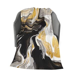 Abstract Black and Gold Swirl Liquid Ink Marble Fleece Blanket - All Season 300GSM Lightweight Plush Fuzzy Cozy Soft Flannel Throw Blanket for Bed Sofa Couch Travel Camping 30x50 inches