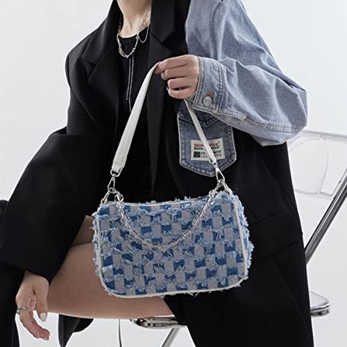 Chloe soo Women Denim Checkerboard Shoulder Bags Crossbody Bag Soft Hobo Underarm Purse Tote Handbag Retro Classic Purse 33