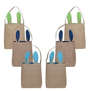 kefan 6 pack easter bunny bags jute burlap bunny ear tote baskets for egg hunting (easter bags 05)