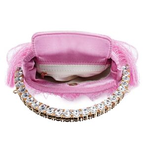 Women's Crystal Tassel Evening Clutch Purse Rhinestone Top Handle Satin Dressy Evening Party Handbags Pink