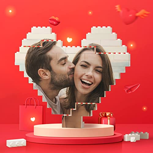 Custom Building Brick Personalized Photo Block Puzzle Heart Shaped Birthday Gifts for Women Men, Customized Picture Anniversary Wedding Couples Gifts for Him Her, Mothers Day Gifts for Mom