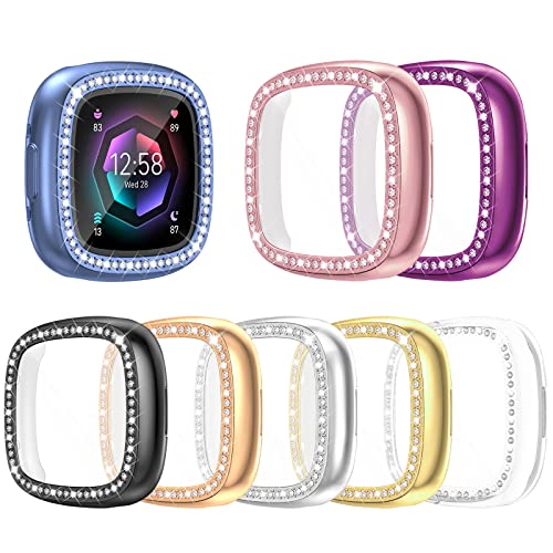 RICHONE 8-Pack Compatible with Fitbit Versa 4 & Sense 2 (2022) Screen Protector Case, Bling Diamonds Cover Soft TPU Bumper Smartwatch Accessories(8 Colors, Versa 4 & Sense 2)