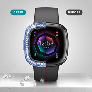 RICHONE 8-Pack Compatible with Fitbit Versa 4 & Sense 2 (2022) Screen Protector Case, Bling Diamonds Cover Soft TPU Bumper Smartwatch Accessories(8 Colors, Versa 4 & Sense 2)