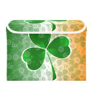 kigai saint patrick clover green shamrock storage basket with lid collapsible storage bin fabric box closet organizer for home bedroom office 1 pack