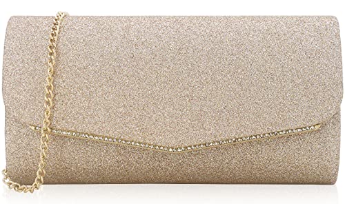 nodeber Glitter Sequin Envelope Clutch Purse Women Evening Bags Foldover Sparkling Party Handbags Champaign