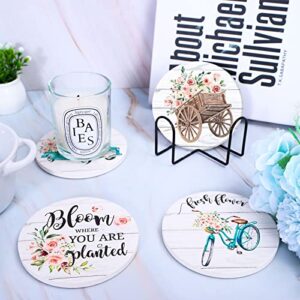 Whaline Spring Coasters 6 Pack Rustic Farmhouse Drink Coaster Truck Floral Flower Ceramic Coaster Cup Mat for Mugs Cups Home Kitchen Party Supplies, 4.1 x 0.3 Inch