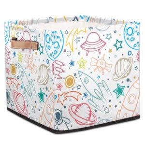 cube storage bins 13 inch fabric storage basket star rocket square storage bins collapsible nursery storage bin organizer basket galaxy storage box for shelves, closet