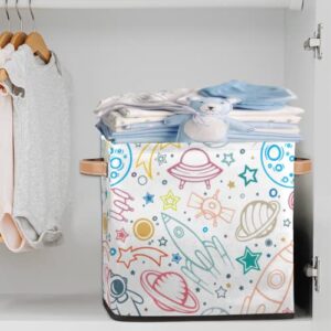 Cube Storage Bins 13 Inch Fabric Storage Basket Star Rocket Square Storage Bins Collapsible Nursery Storage Bin Organizer Basket Galaxy Storage Box for Shelves, Closet