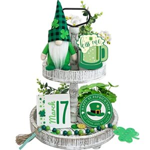 st patricks day decorations, st patricks day gnome tiered tray decor, shamrock gnomes plush,irish wood signs, st patrick bead garland, rustic irish shamrock items, happy saint patrick’s day decor