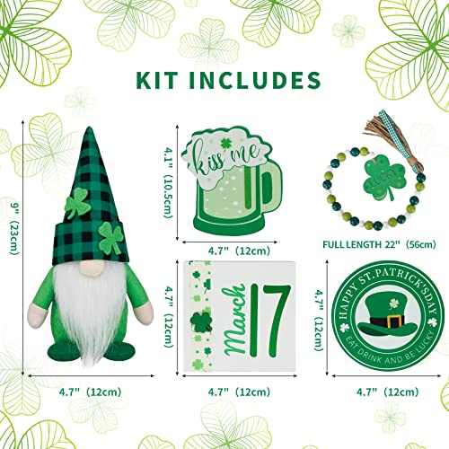 St Patricks Day Decorations, St Patricks Day Gnome Tiered Tray Decor, Shamrock Gnomes Plush,Irish Wood Signs, St Patrick Bead Garland, Rustic Irish Shamrock Items, Happy Saint Patrick’s Day Decor