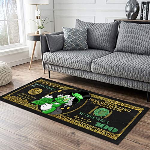 100 Dollar Bill Rug Funny Black Gold Runner Rugs Green Cartoon Duck Money Rug Inspirational Area Rugs PVC Backed Mats Carpets Laundry Room Rug Kitchen Rug Cool Rug for Bedroom Bathroom 59"x24"