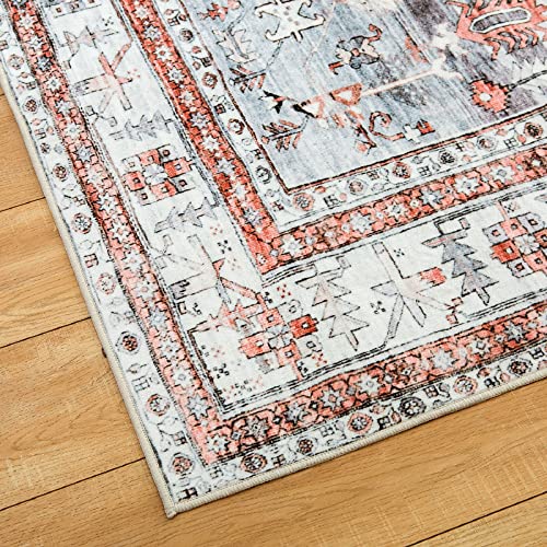 Persian Area Rug Non-Slip Machine Washable Carpet Stain Resistant Rug 3'11"x5'11" for Living Room Bedroom Dining Room Kids Nursery Office Laundry Room Decor Bathroom Kitchen Indoor (Garnet/Grey)