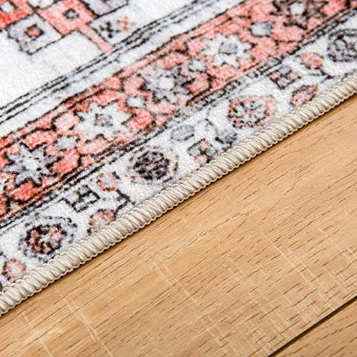 Persian Area Rug Non-Slip Machine Washable Carpet Stain Resistant Rug 3'11"x5'11" for Living Room Bedroom Dining Room Kids Nursery Office Laundry Room Decor Bathroom Kitchen Indoor (Garnet/Grey)