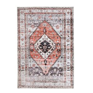 Persian Area Rug Non-Slip Machine Washable Carpet Stain Resistant Rug 3'11"x5'11" for Living Room Bedroom Dining Room Kids Nursery Office Laundry Room Decor Bathroom Kitchen Indoor (Garnet/Grey)