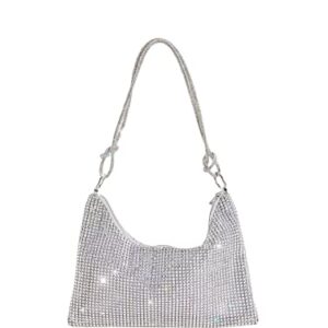 Verdusa Women's Glitter Rhinestone Hobo Handbag Evening Bag Purse Silver one-size