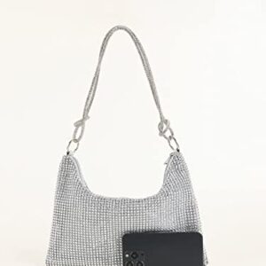 Verdusa Women's Glitter Rhinestone Hobo Handbag Evening Bag Purse Silver one-size