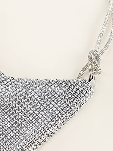 Verdusa Women's Glitter Rhinestone Hobo Handbag Evening Bag Purse Silver one-size