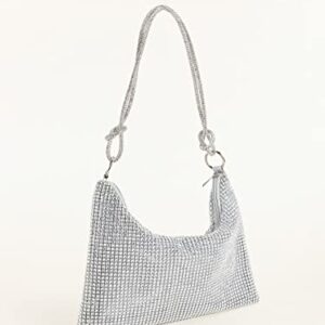 Verdusa Women's Glitter Rhinestone Hobo Handbag Evening Bag Purse Silver one-size