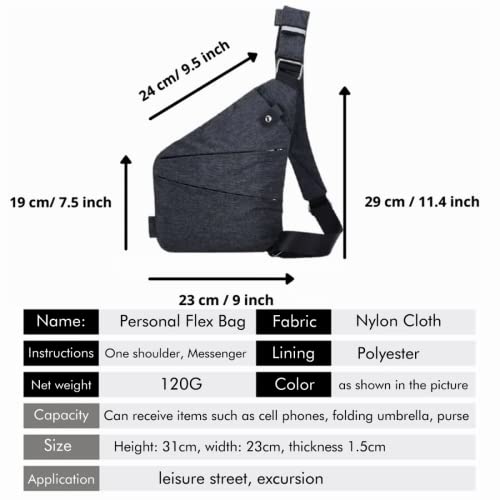 Personal Flex Bag for Women Men Right & Left, Crossbody Bag Sling Bag, Portable Waterproof Anti-thief Personal Shoulder Pocket Backpack (Grey,Right)