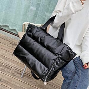 Puffer Tote Bag of Women,Large Designer Handbags, Winter Soft Puffer Shoulder Bag Ladies Yoga Fitness Bag Travel Bag(Black)