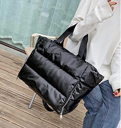 Puffer Tote Bag of Women,Large Designer Handbags, Winter Soft Puffer Shoulder Bag Ladies Yoga Fitness Bag Travel Bag(Black)