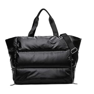 Puffer Tote Bag of Women,Large Designer Handbags, Winter Soft Puffer Shoulder Bag Ladies Yoga Fitness Bag Travel Bag(Black)