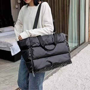 Puffer Tote Bag of Women,Large Designer Handbags, Winter Soft Puffer Shoulder Bag Ladies Yoga Fitness Bag Travel Bag(Black)