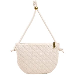 woven hobo handbag women shoulder bag purse handmade casual tote bag fashion dumpling clutches (beige)