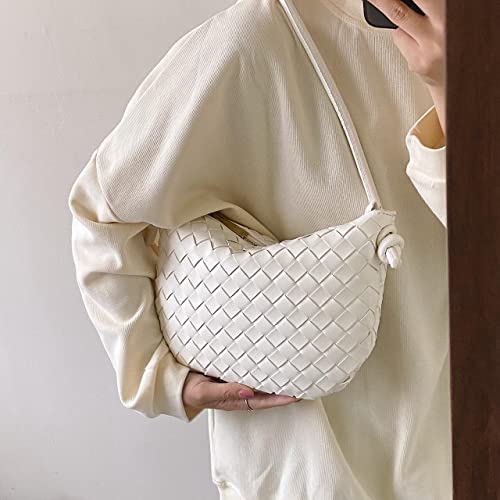 Woven Hobo Handbag Women Shoulder Bag Purse Handmade Casual Tote Bag Fashion Dumpling Clutches (Beige)