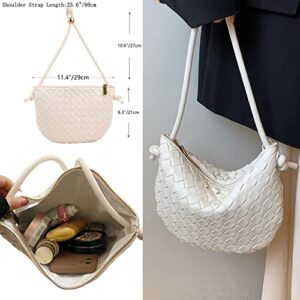 Woven Hobo Handbag Women Shoulder Bag Purse Handmade Casual Tote Bag Fashion Dumpling Clutches (Beige)