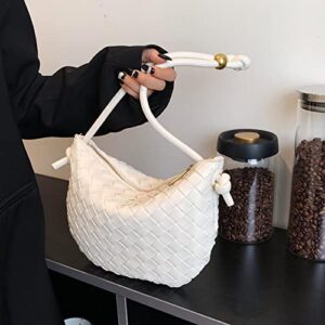 Woven Hobo Handbag Women Shoulder Bag Purse Handmade Casual Tote Bag Fashion Dumpling Clutches (Beige)