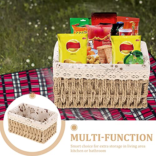 Laundry Office . Basket, Shelves Wicker Snacks with Storage Wooden Linen Vegetable for Vegetables S Rectangular Baskets, Size Household Weaving Jewelry Desktop Room