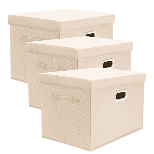 tundsot 3-Pack Large Collapsible Storage Bins With Lids,Fabric Storage Boxes With Lids Stackable,Large Fabric Storage Boxes With Lids,Fabric Storage Boxes With Lids for Organizing (14.6x 10.6x 10.6)