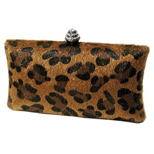 fur loepard box clutch,bronze