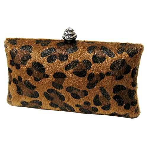 Fur Loepard Box Clutch,Bronze