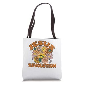 jesus revolution funny christian retro groovy boho tote bag