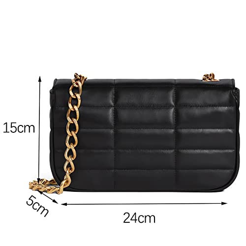 ZWPO Women's Leather Designer Crossbody Bags and Purses,Female Chain Messenger Clutch Bag Adjustable Quilted Handbags 04Square Black