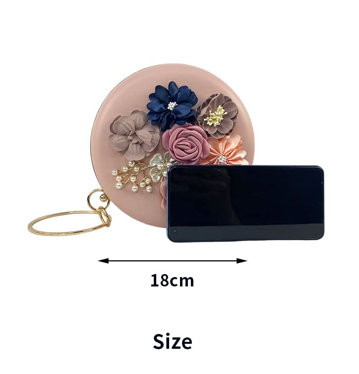 shiiriin | Women’s 3D Nude Pink Floral Clutch Purse Hand Bag | Handmade with Pearl | Bridal Wedding Daytime Evening Party (Nude Pink)