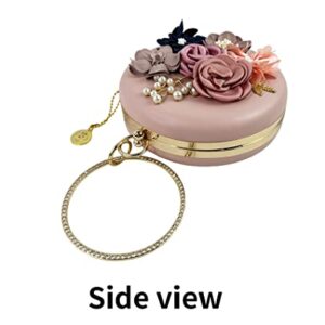 shiiriin | Women’s 3D Nude Pink Floral Clutch Purse Hand Bag | Handmade with Pearl | Bridal Wedding Daytime Evening Party (Nude Pink)