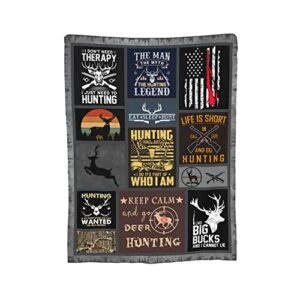 Deer Hunting Gifts Blanket for Men Camo American Flag Throw Blanket Funny Hunting Fleece Blanket Super Soft Bedding Fuzzy Throw Blanket Hunter Gifts for Men Women 80"x60"