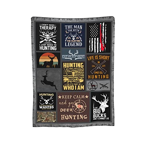 Deer Hunting Gifts Blanket for Men Camo American Flag Throw Blanket Funny Hunting Fleece Blanket Super Soft Bedding Fuzzy Throw Blanket Hunter Gifts for Men Women 80"x60"